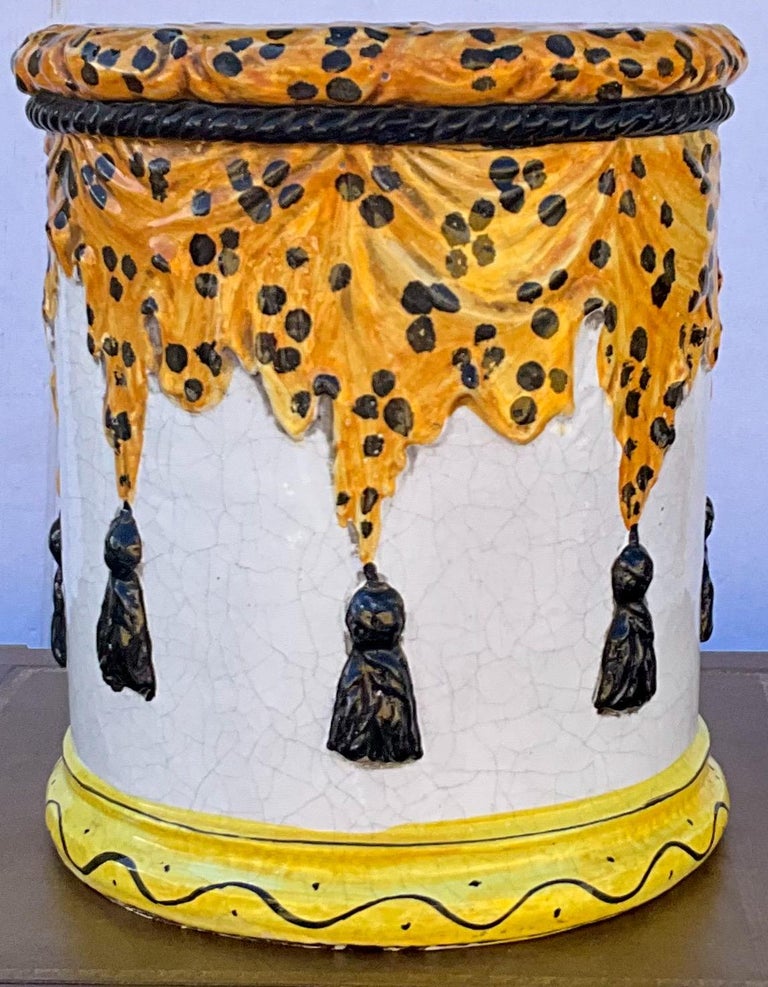 Hollywood Regency Era Italian Leopard and Tassel Majolica Stool / Side ...