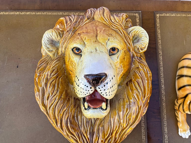 Hollywood Regency Era Italian Terracotta Large Lion Wall Art / Bust ...