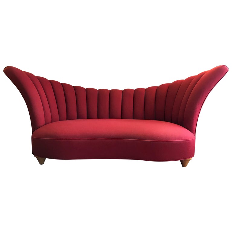 Hollywood Regency Fan Back Sofa at 1stDibs
