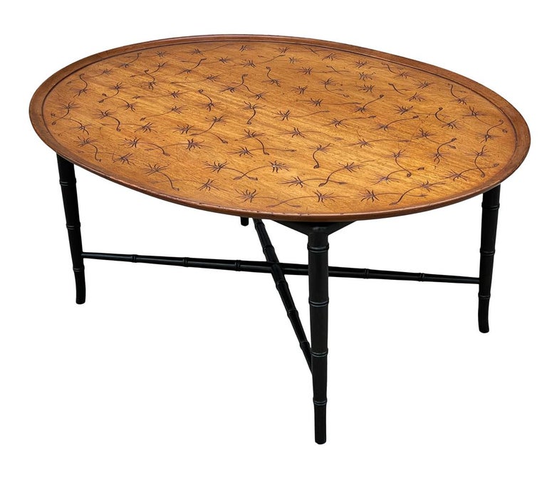 Hollywood Regency Faux Bamboo Tray Cocktail Table with Oak Top by ...