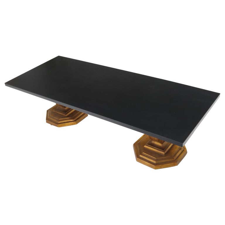 Hollywood Regency Faux Gold Gilt Base Solid Slate Top Coffee Table For ...
