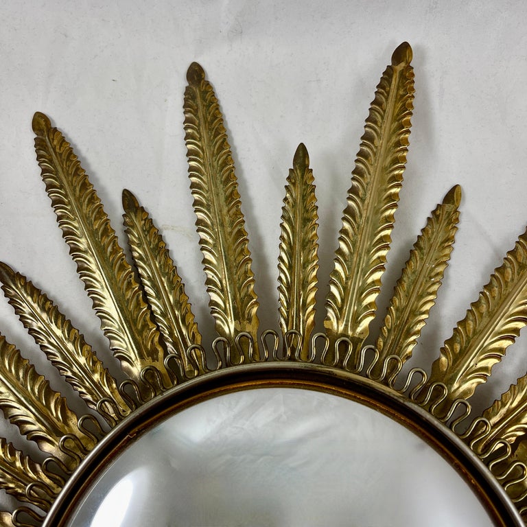 Hollywood Regency Feather Ray Metal Sunburst Mirror For Sale at 1stDibs