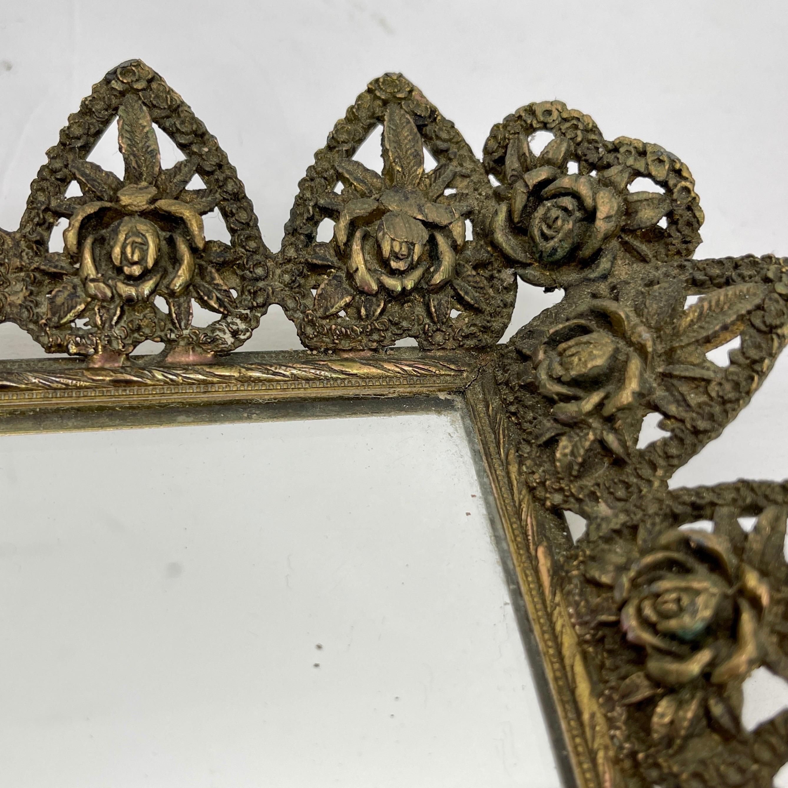 Hollywood Regency Filigree Brass and Mirror Vanity Tray For Sale at 1stDibs