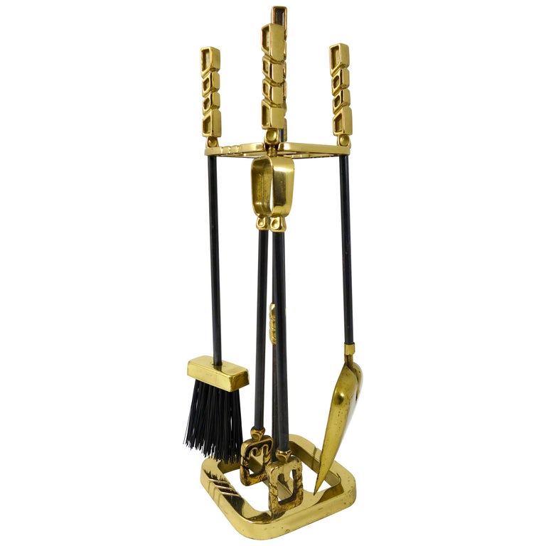 Hollywood Regency Fireplace Set Made of Brass Consisting of 4 Elements ...