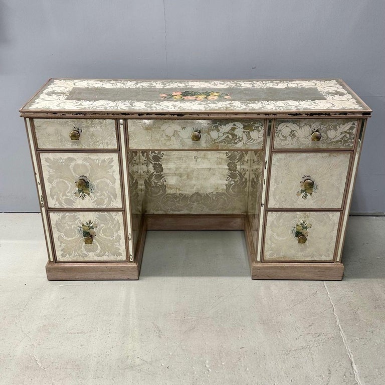 Hollywood Regency French Eglomise Mirrored Desk, Vanity or Writing ...
