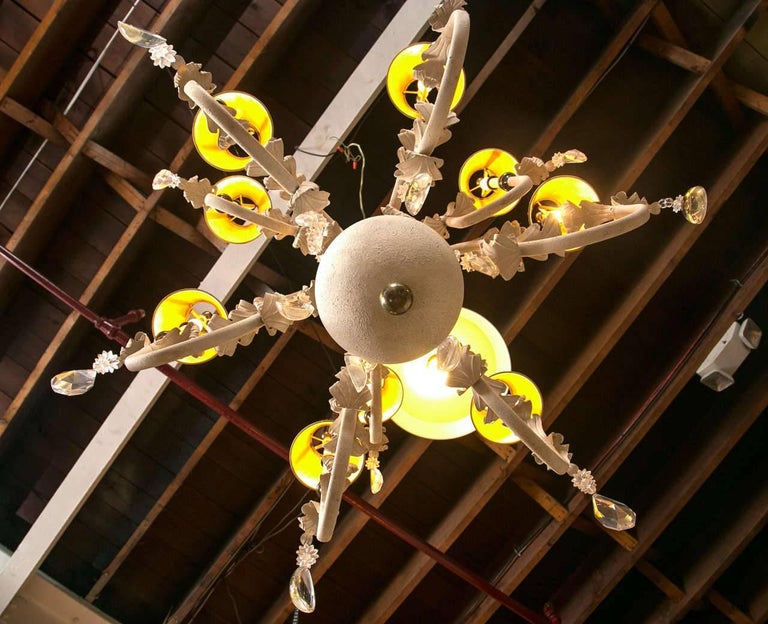 Hollywood Regency French Eight-Arm Gesso, Brass and Wood Chandelier For ...