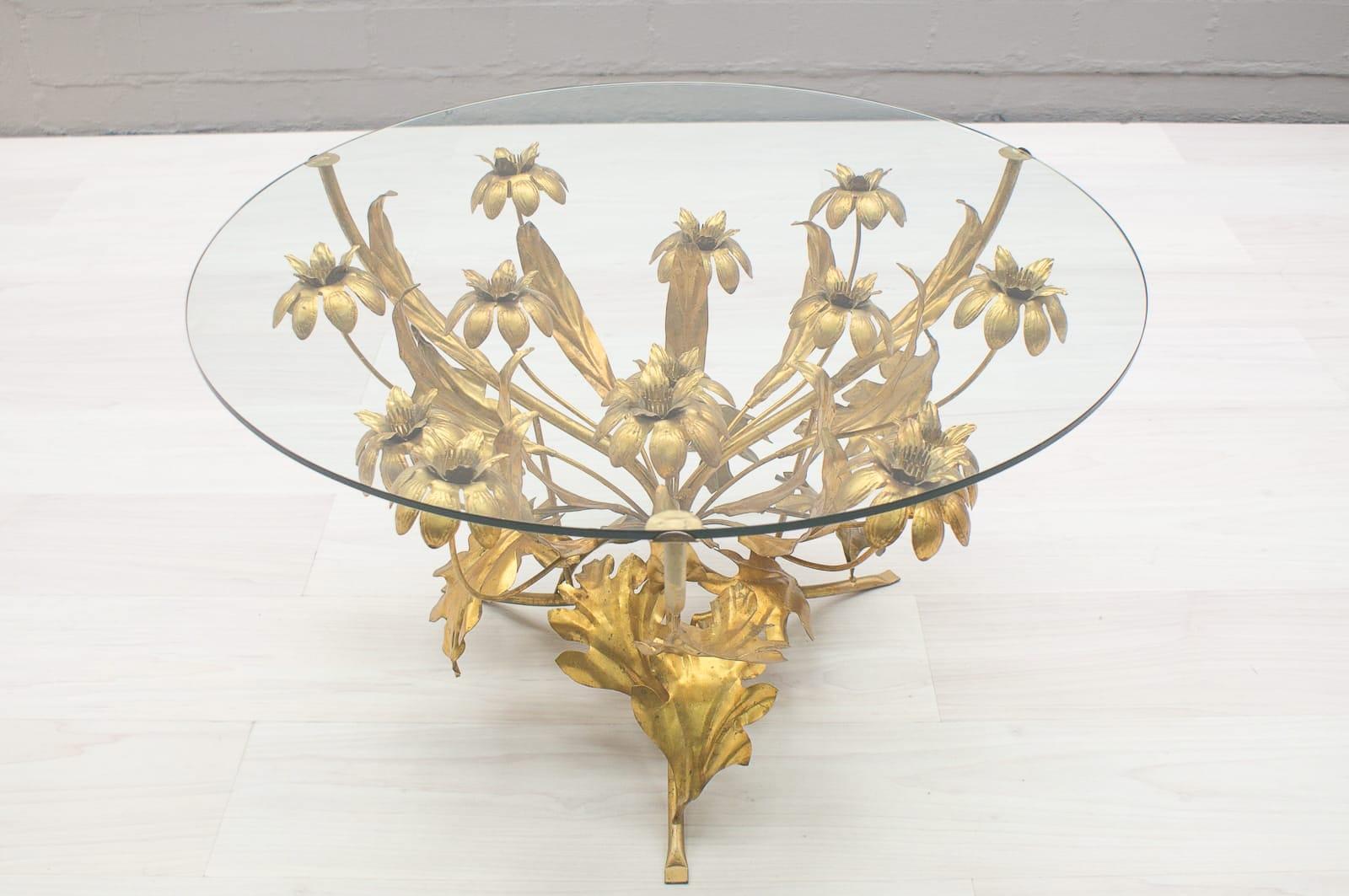 Hollywood Regency Gilded Metal Flower Coffee Tables by Hans Kögl, 1960s ...