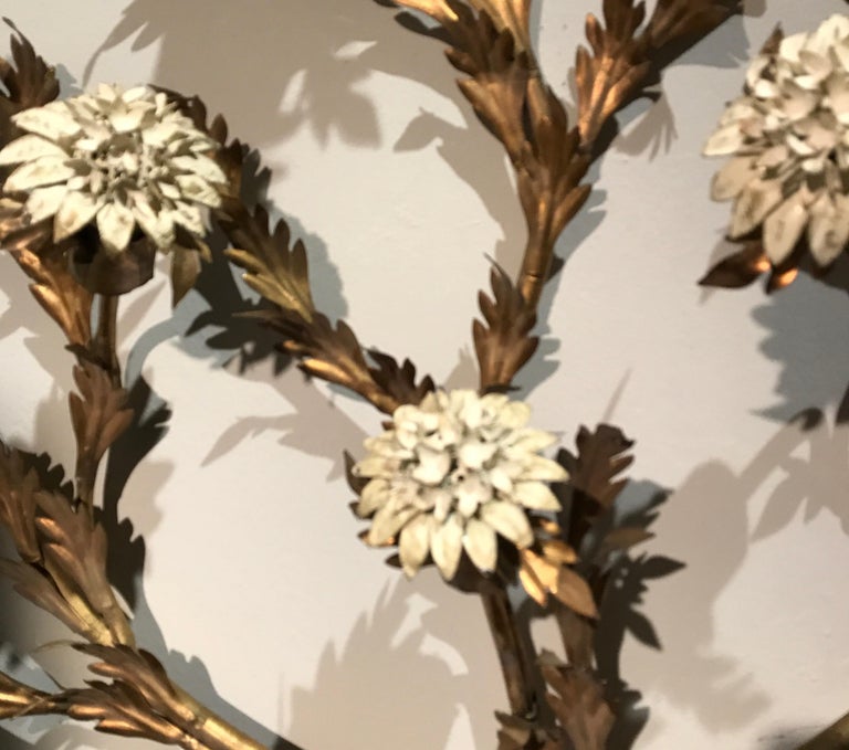 Hydrangea Gilded Metal Electrified Wall Sconce For Sale at 1stDibs