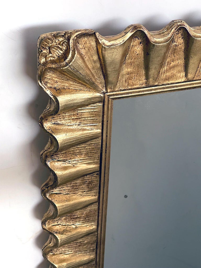 Hollywood Regency Gilded Rectangular Mirror with Undulating Ruffled ...