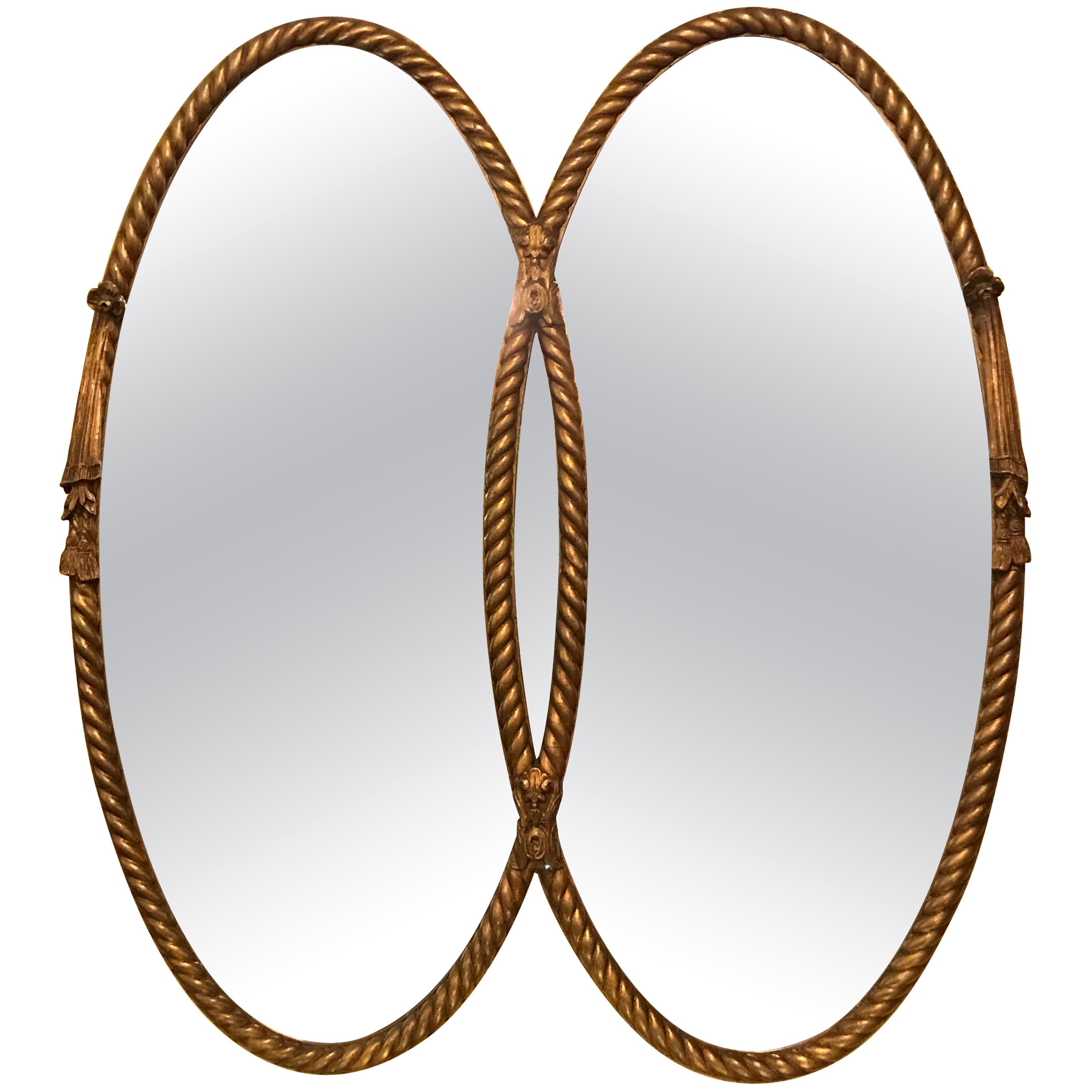 Hollywood Regency Gilt Braided Rope Edge Double Mirror at 1stDibs
