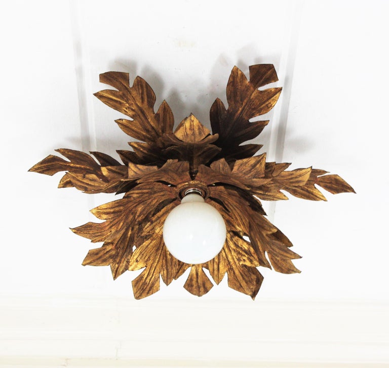 Hollywood Regency Sunburst Flower Light Fixture in Gilt Metal For Sale ...