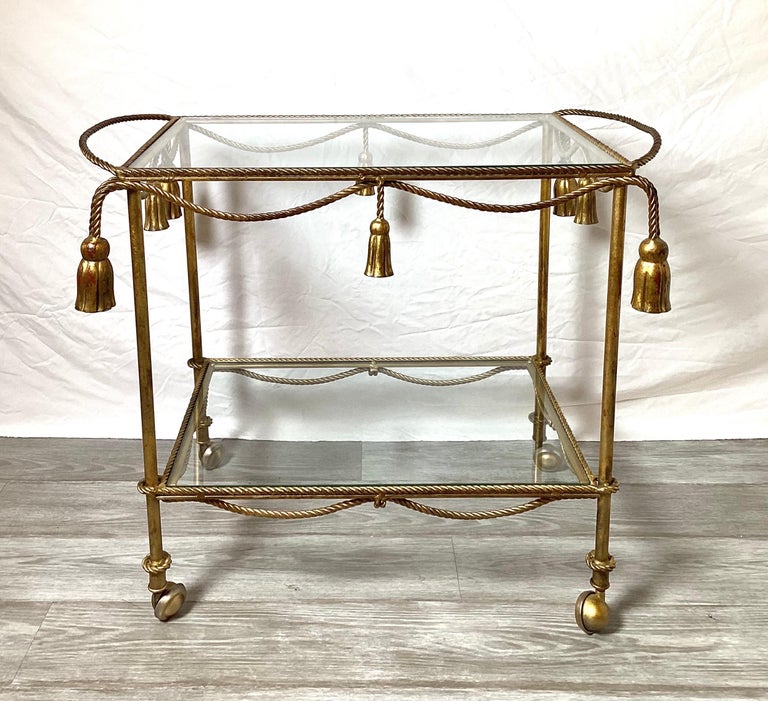 Hollywood Regency Gilt Metal and Glass Beverage Bar Cart For Sale at ...