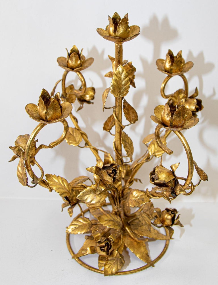 Hollywood Regency Gilt Metal Sheaf of Roses Candelabra by Hans Kögl ...