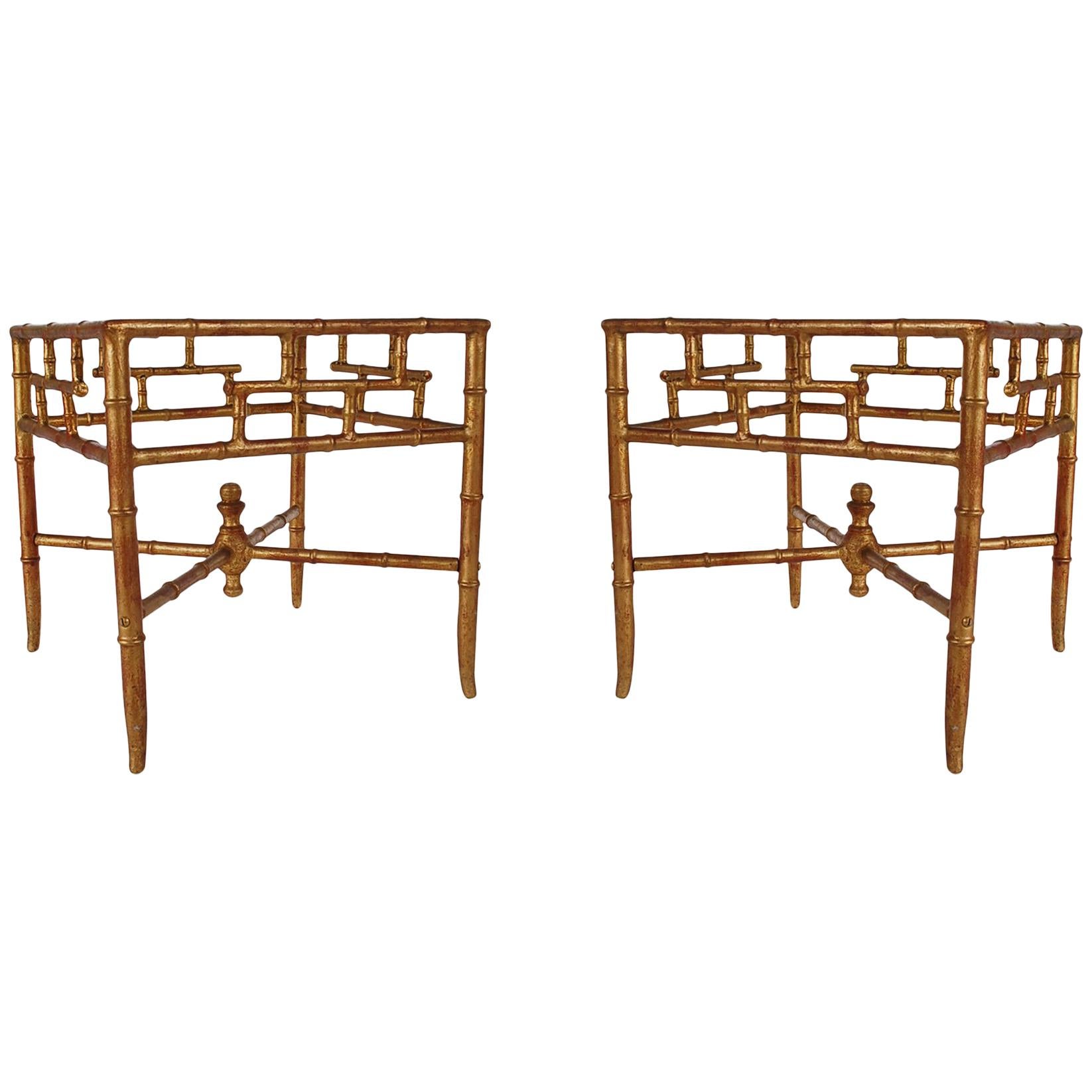 Hollywood Regency Gold Gilt Italian Faux Bamboo and Glass End or Side ...