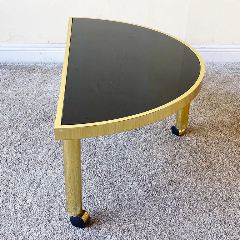 Hollywood Regency Gold Semicircular Coffee Table with Black Glass Top ...