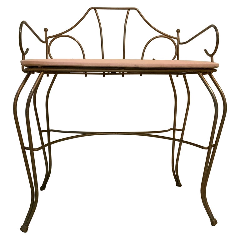 Hollywood Regency Gold Tone Metal Rectangular Vanity Bench/Stool at 1stDibs