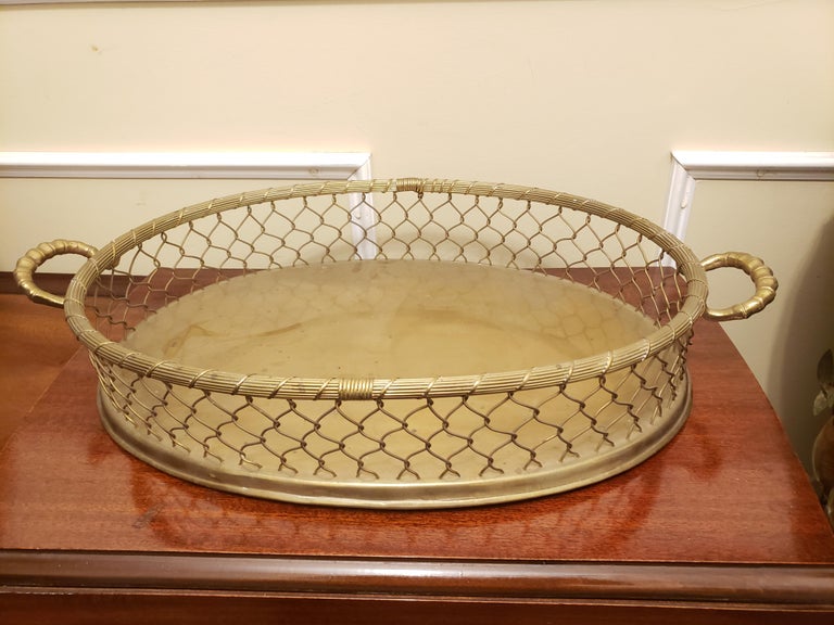 Hollywood Regency Heavy Brass Wire Mesh Oval Serving Tray at 1stDibs