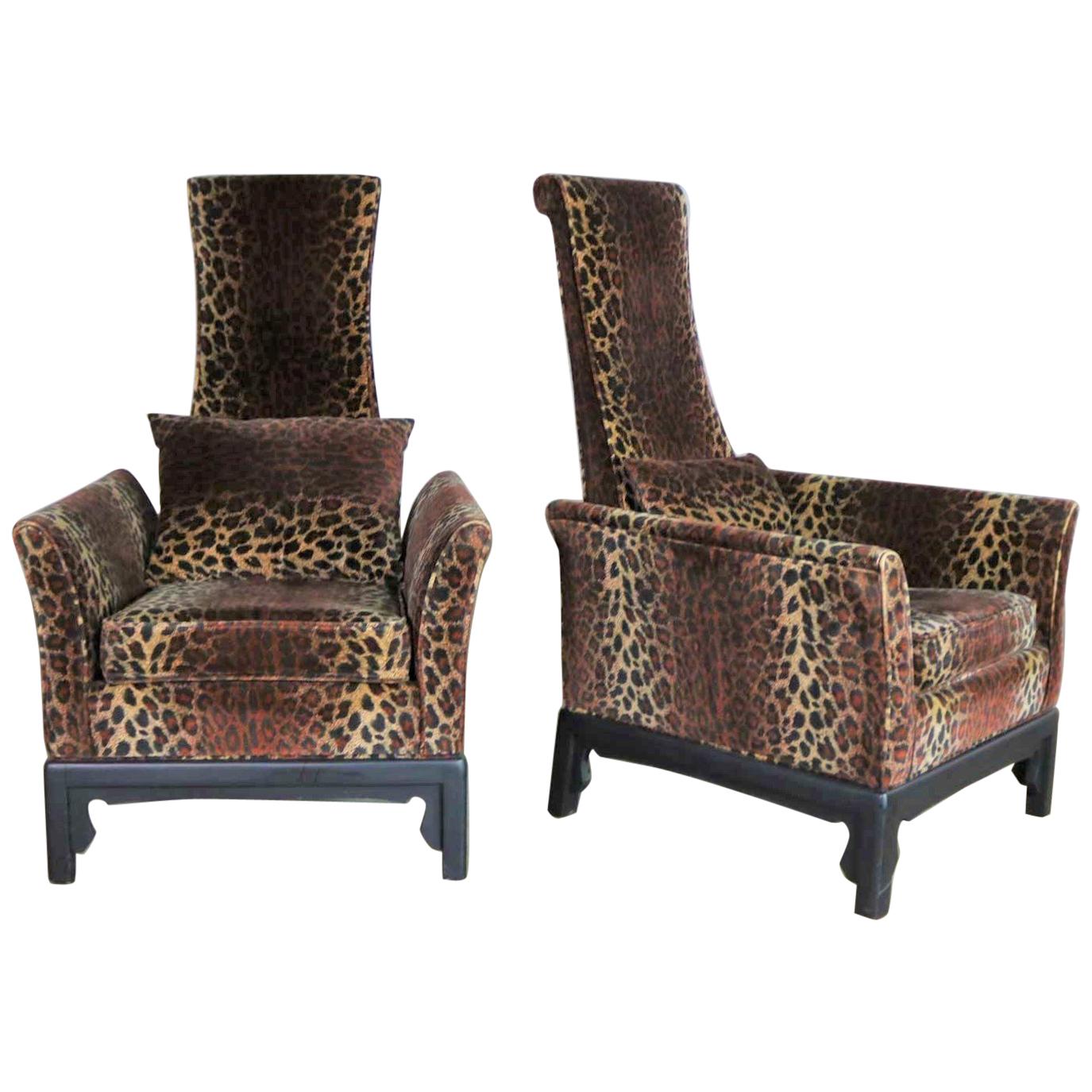 Hollywood Regency High Back Chairs Velvet Animal Print Style of James ...