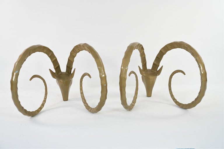 Hollywood Regency Ibex Ram’s Head Horns Metal Dining Table Bases, Pr ...