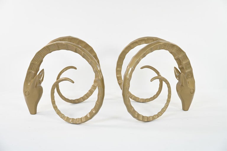 Hollywood Regency Ibex Ram’s Head Horns Metal Dining Table Bases, Pr ...