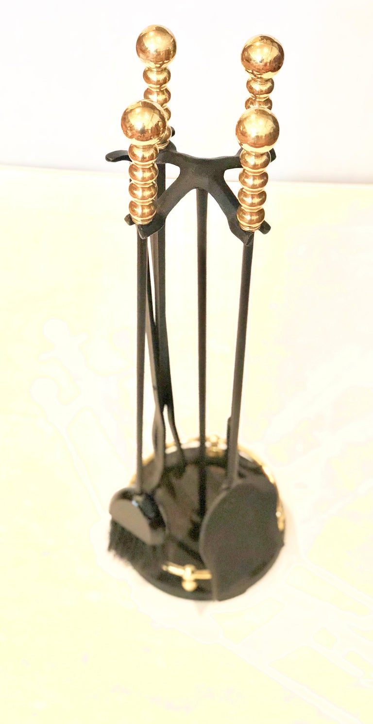 Hollywood Regency Iron and Brass Fireplace Tool Set by Pilgrim at 1stDibs