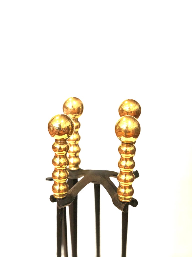 Hollywood Regency Iron and Brass Fireplace Tool Set by Pilgrim at 1stDibs