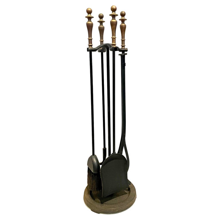 Hollywood Regency Iron and Brass Fireplace Tool Set by Pilgrim at 1stDibs