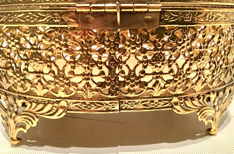 Hollywood Regency Italian 22 Karat Gold Gilt and Glass Oval Footed Box ...