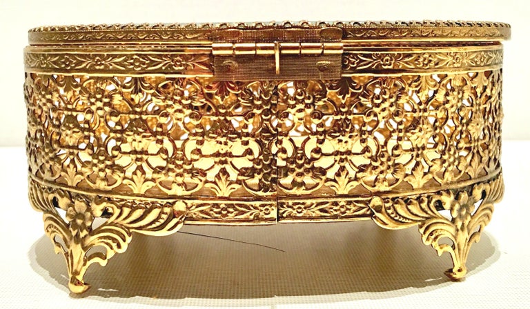 Hollywood Regency Italian 22 Karat Gold Gilt and Glass Oval Footed Box ...