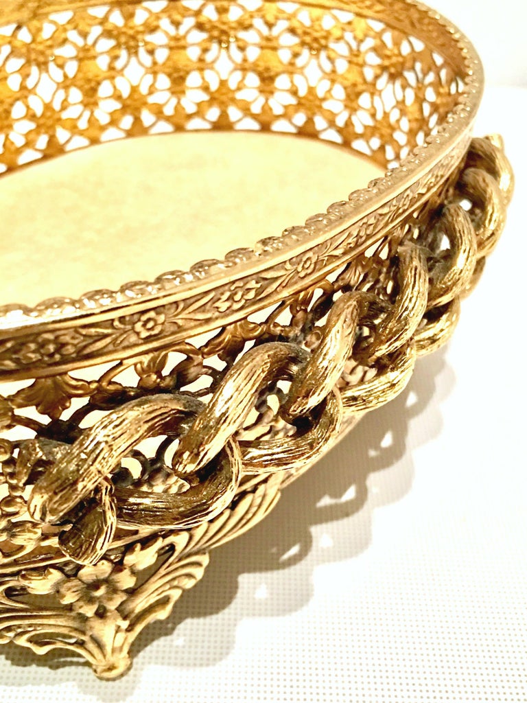 Hollywood Regency Italian 22 Karat Gold Gilt and Glass Oval Footed Box ...