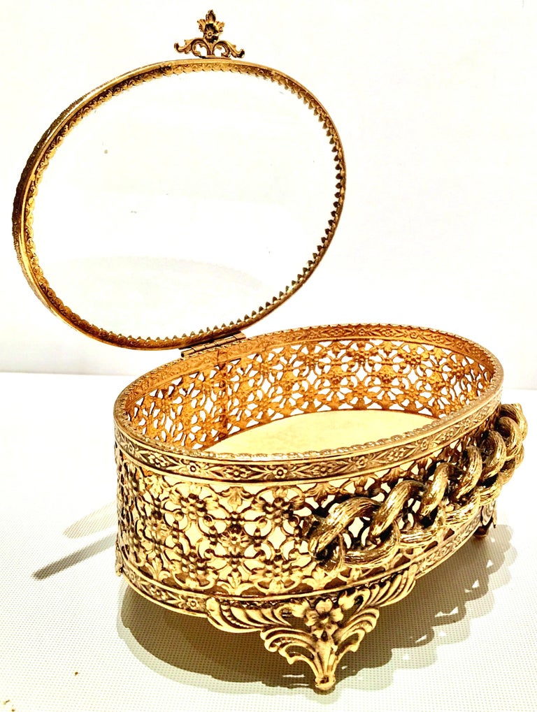 Hollywood Regency Italian 22 Karat Gold Gilt and Glass Oval Footed Box ...