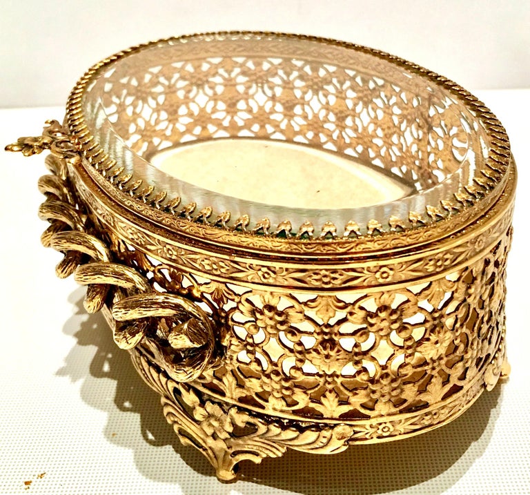 Hollywood Regency Italian 22 Karat Gold Gilt and Glass Oval Footed Box ...