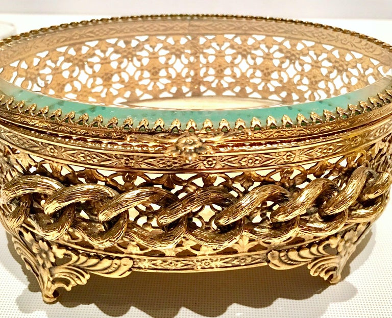 Hollywood Regency Italian 22 Karat Gold Gilt and Glass Oval Footed Box ...
