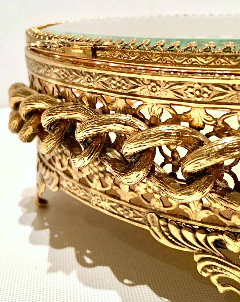Hollywood Regency Italian 22 Karat Gold Gilt and Glass Oval Footed Box ...