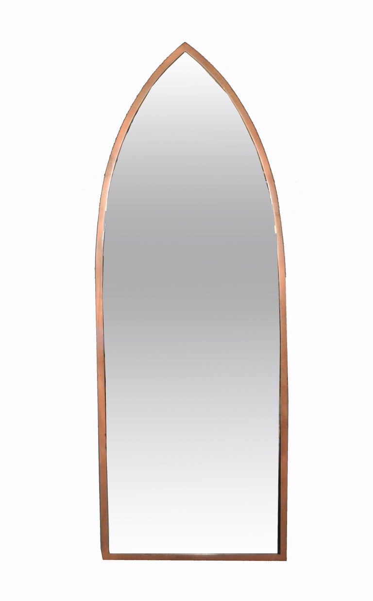 Hollywood Regency Italian Brass Gothic Arch Wall Mirror For Sale at 1stDibs