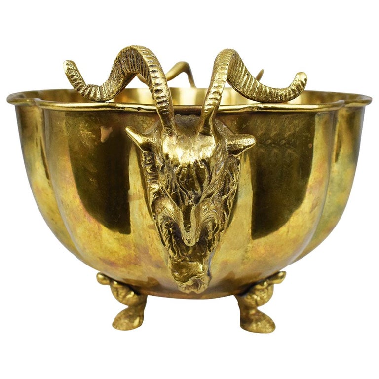 Hollywood Regency Italian Brass Ram Head Planter or Decorative Bowl at ...