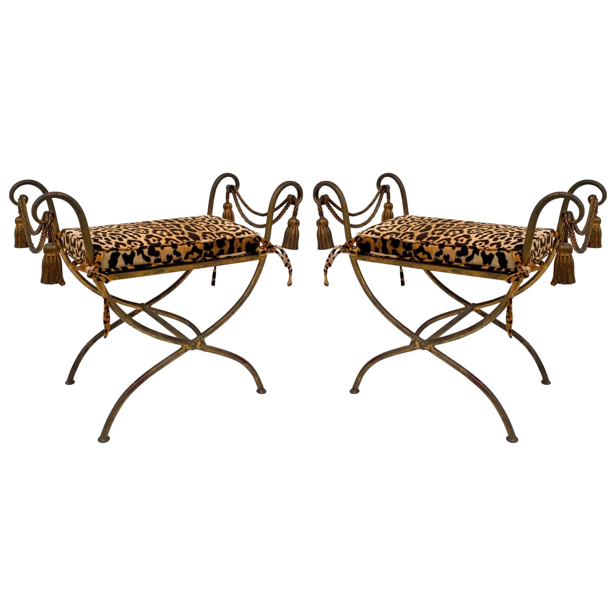 Pair of Hollywood Regency Leopard Print Velvet Benches at 1stDibs ...