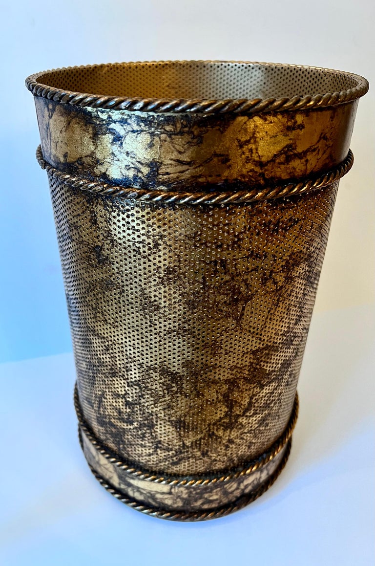 Hollywood Regency Italian Metal Gold Leaf Waste Bin or Basket For Sale ...