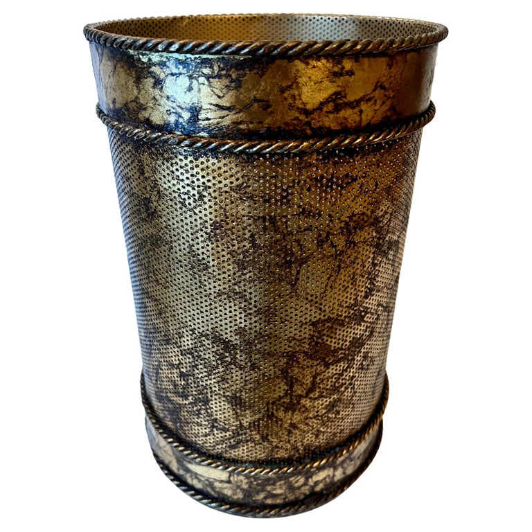 Hollywood Regency Italian Metal Gold Leaf Waste Bin or Basket For Sale ...