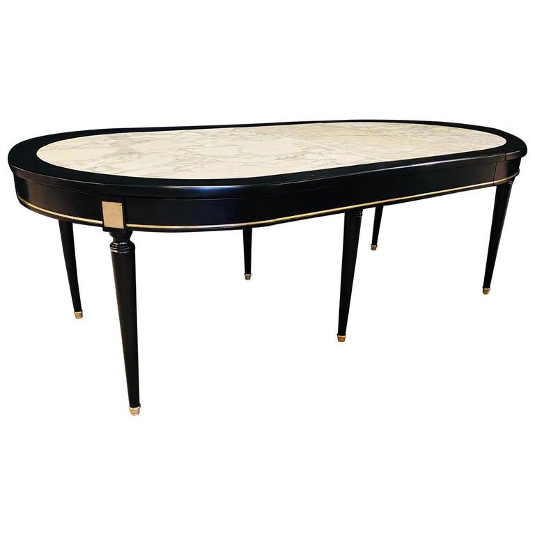 Hollywood Regency Jansen Style Ebony Center Dining Table Marble Top ...
