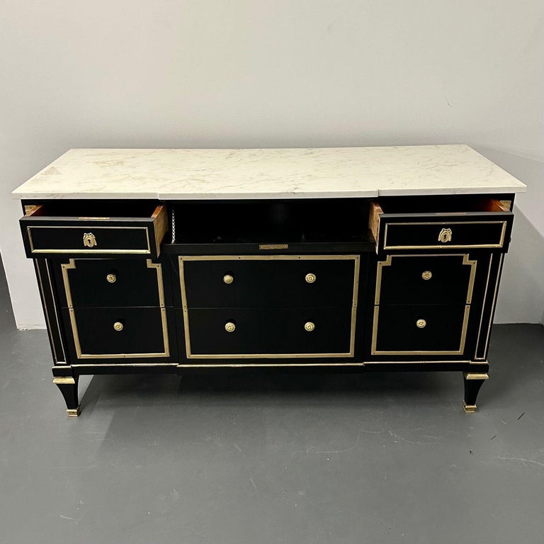 Hollywood Regency Jansen Style Ebony Commode / Chest, Marble Top ...