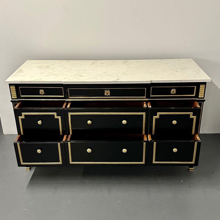 Hollywood Regency Jansen Style Ebony Commode / Chest, Marble Top ...