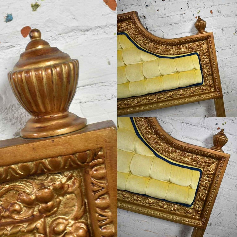 Hollywood Regency King Headboard Gilded Cast Aluminum and Yellow Velvet ...