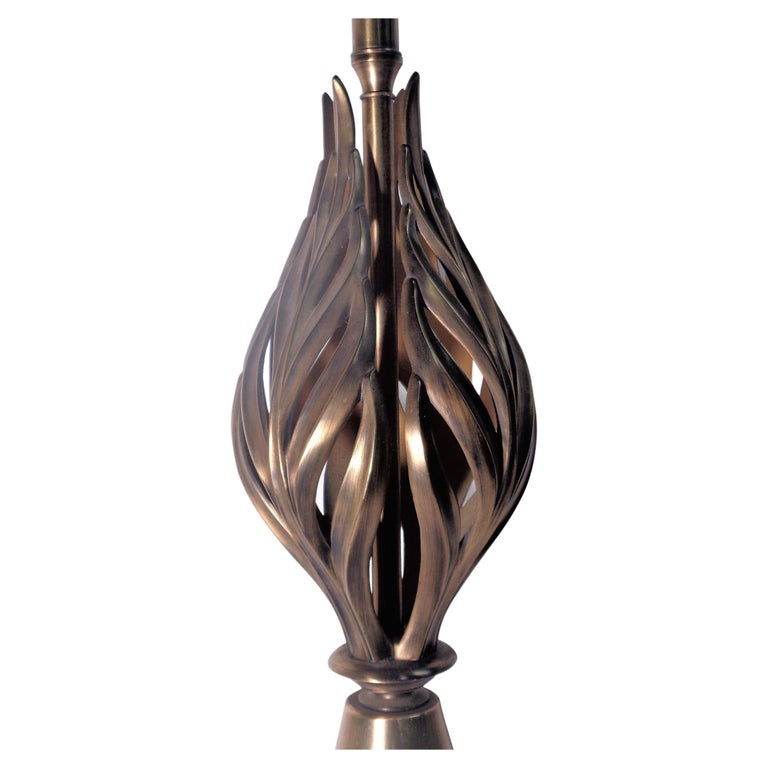 Hollywood Regency Large Brass Laurel Leaf Lamp For Sale at 1stDibs