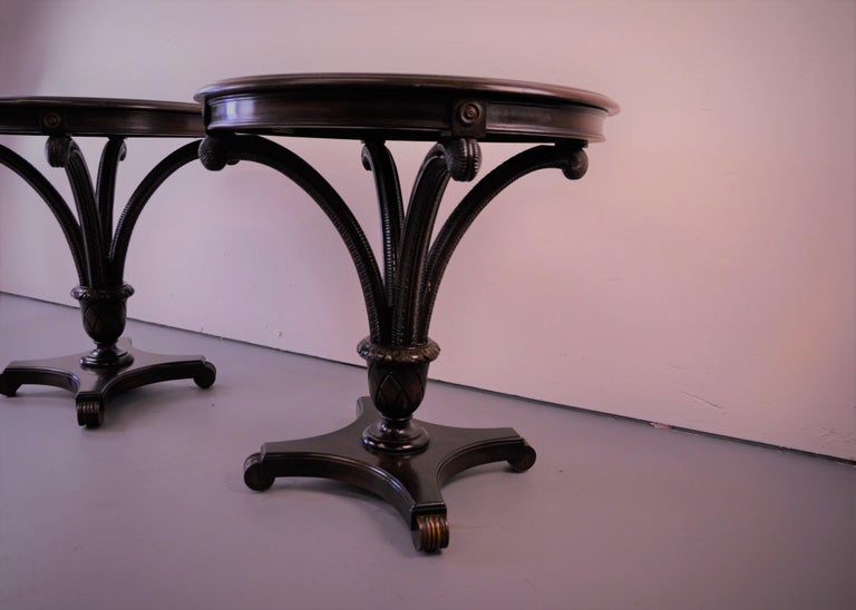 Hollywood Regency Leather Top End Table S/2 at 1stDibs