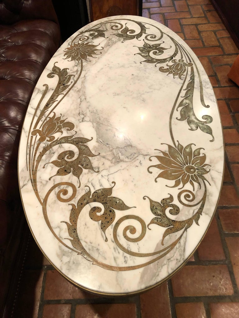 Hollywood Regency Marble-Top Coffee Table with Inlay at 1stDibs
