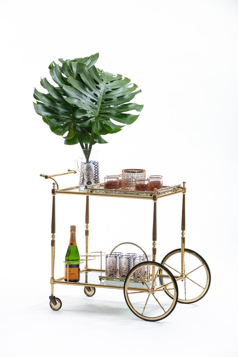 Hollywood Regency Midcentury 22-Karat Gold Barware Set and Brass Bamboo ...
