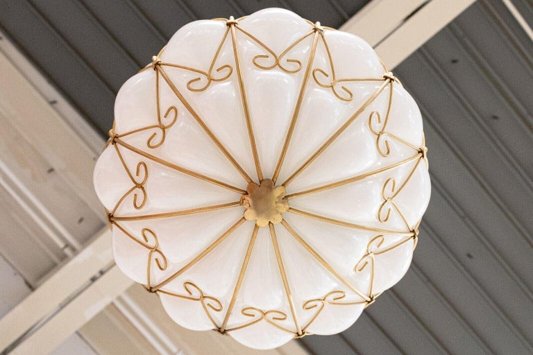 Hollywood Regency Milk Glass Caged Teardrop Light Fixture For Sale at ...