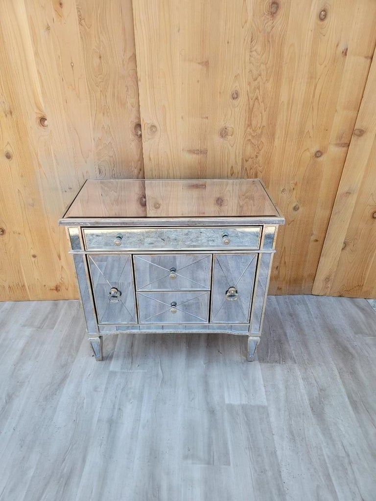 Hollywood Regency Mirrored Nightstand/Commode, Set of 2 For Sale at 1stDibs