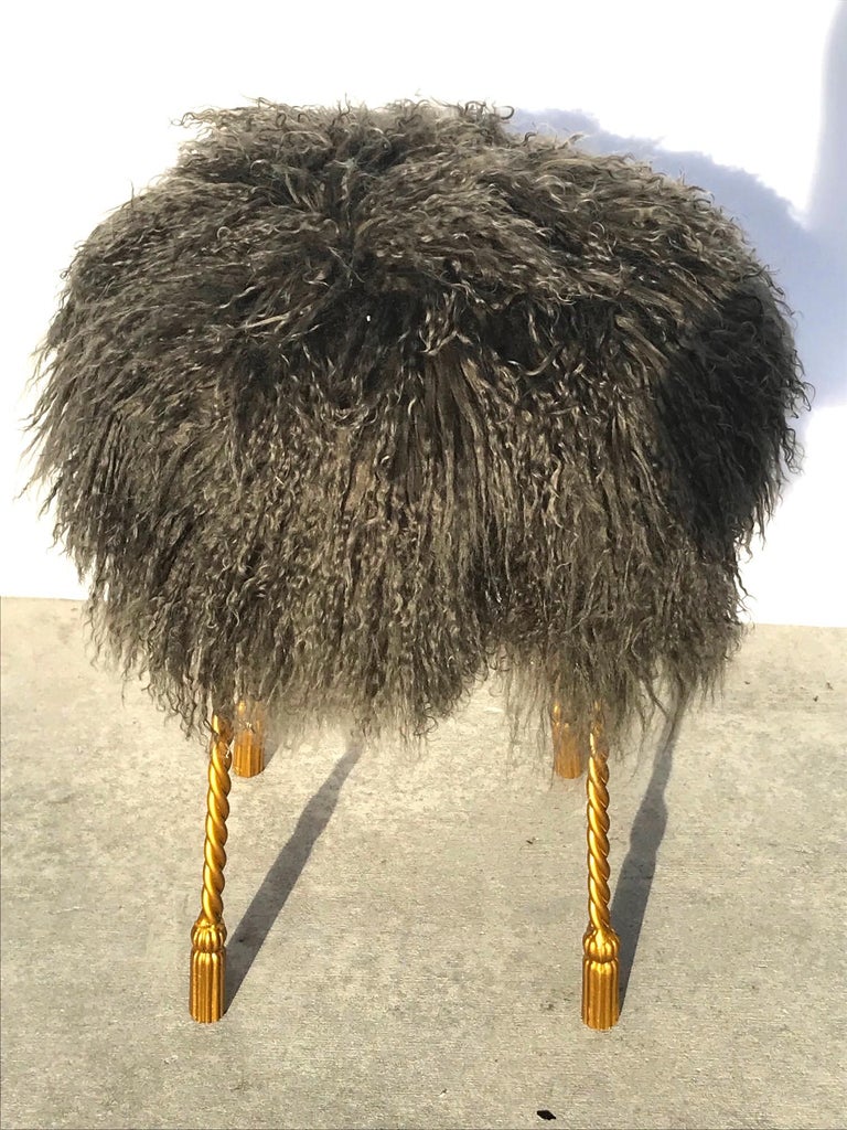 Hollywood Regency Mongolian Lamb and Gilded Metal Vanity Stool, 1970s ...
